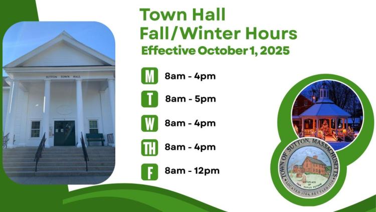 Town Hall Fall/Winter Hours | Sutton MA